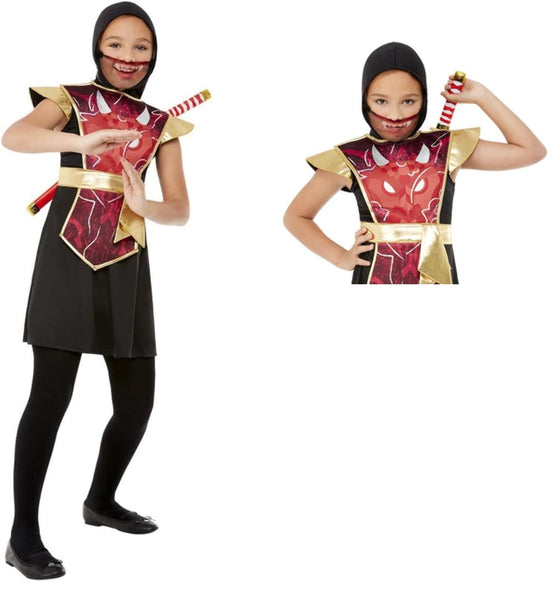 Ninja Warrior Costume Red Dress & Sword – Party Zone