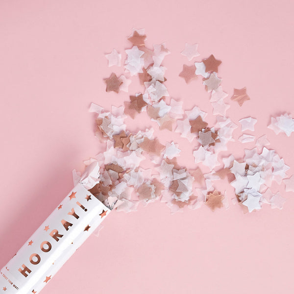 Rose Gold 'Hooray' Confetti Cannon 20cm – Party Zone