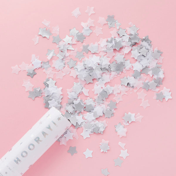 Silver 'Hooray' Confetti Cannon 20cm – Party Zone